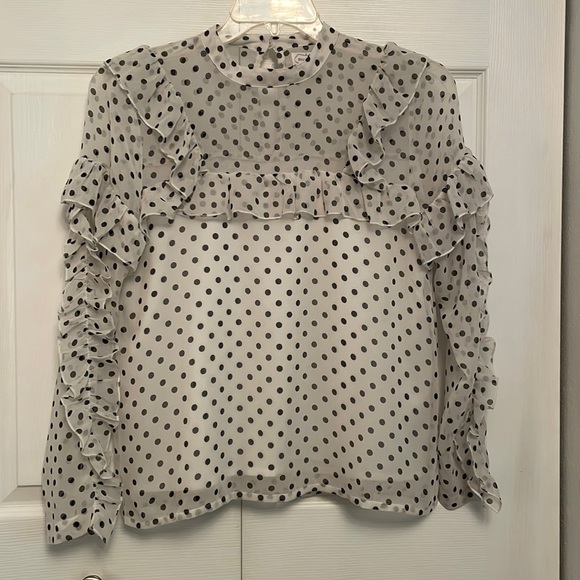 Mud Pie | Tops | Mud Pie Black White Polka Dot Pullover Top With Ruffles Small | Poshmark